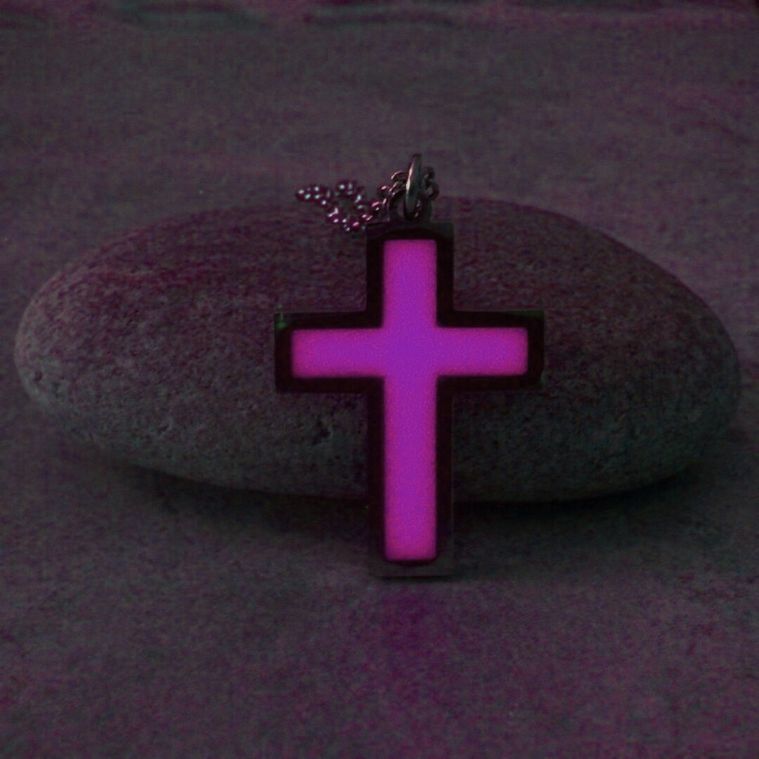 Pink Cross Necklace Glow in the Dark Stainless Steel - Etsy