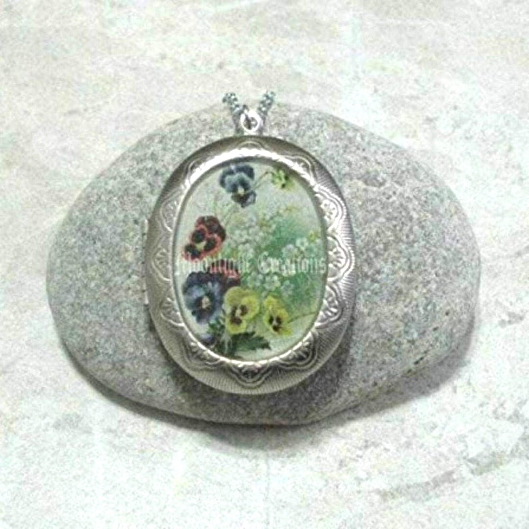 Women's Pansy Locket Necklace, Multi Colour Flowers Pendant, Beautiful ...
