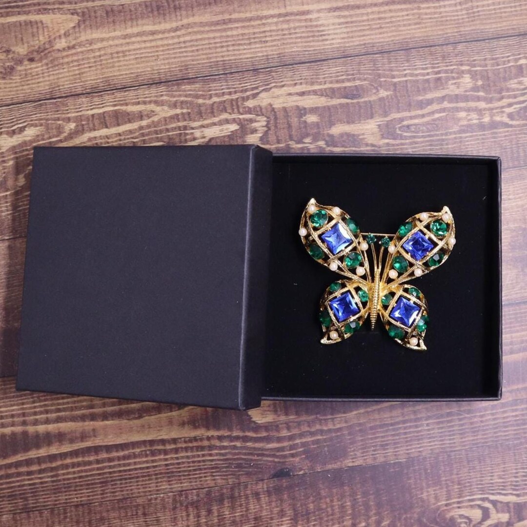 Vintage Signed M Jent Blue Green Crystal Butterfly Brooch Pin - Etsy
