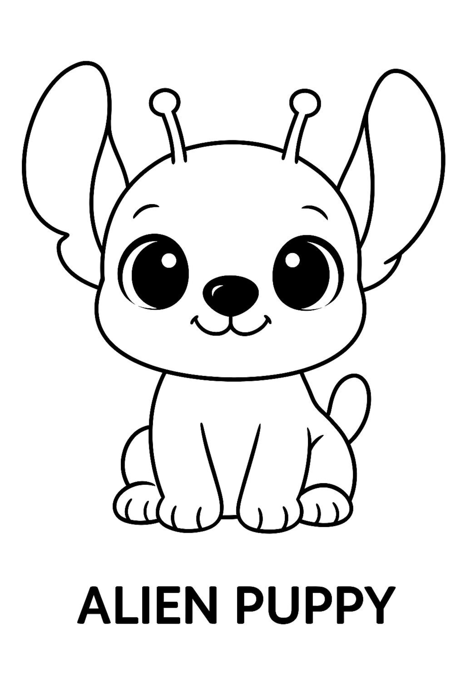 Alien Puppy Coloring Page for Kids | Cute Space Dog Printable | Kawaii ...