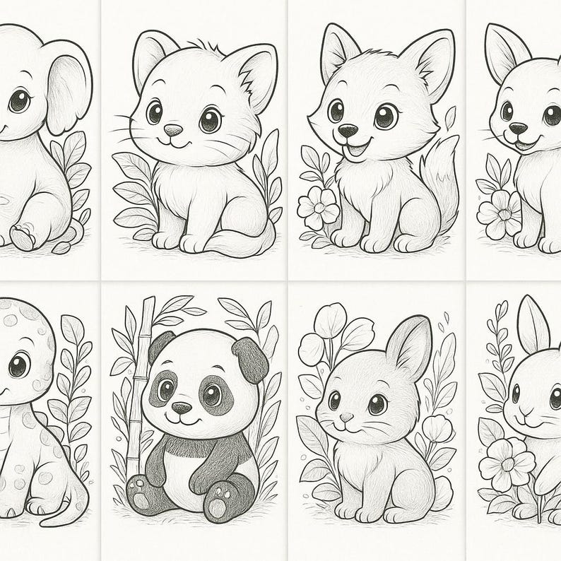 50 Animal Coloring Pages Printable PDF | Cute Kawaii Baby Animals ...