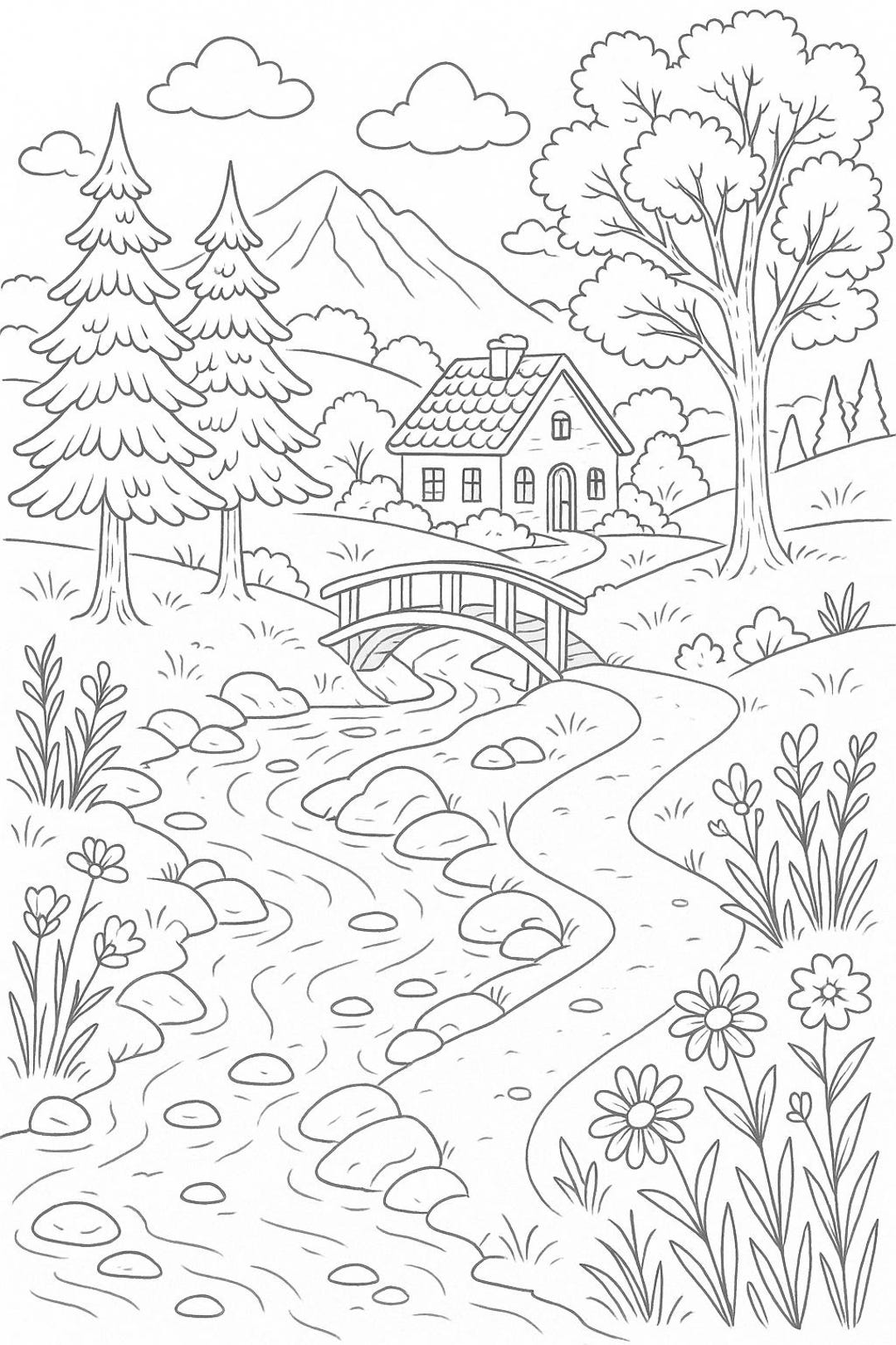 Landscape Coloring Pages | Scenic Nature, Mountains, Rivers & Fields ...