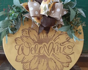 Red With Sunflower Welcome | Floral Door Decor | Welcome Door Sign - Etsy