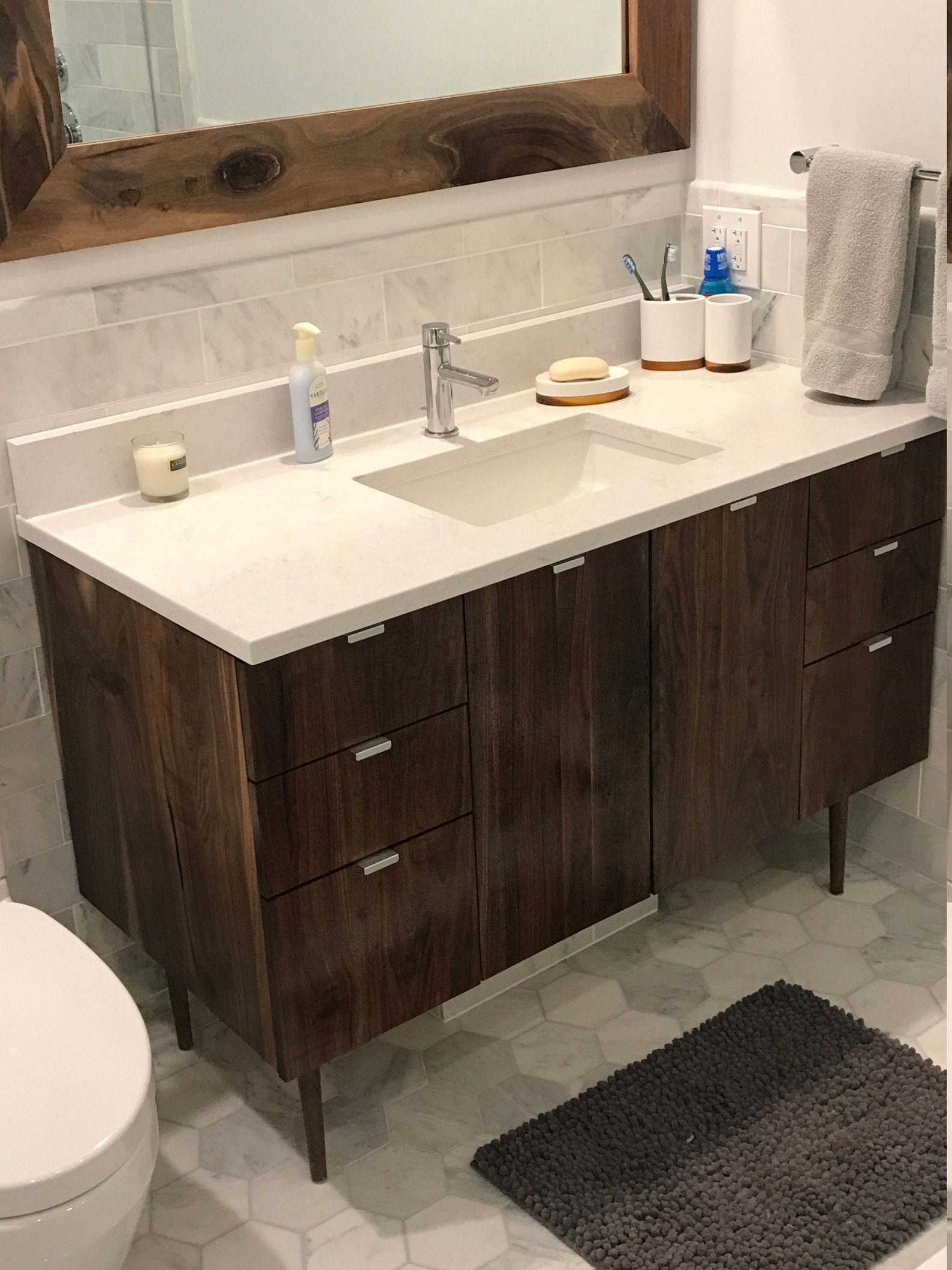 Solid Walnut Modern Vanity W/ Hand Turned Legs - Etsy