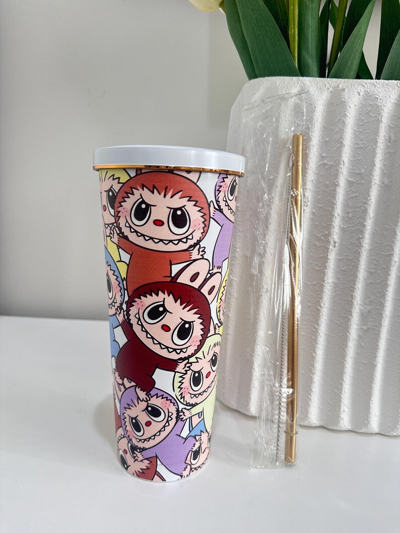 Kawaii Labubu Cup – 25oz Cartoon Style Drinking Tumbler for Iced Coffee ...