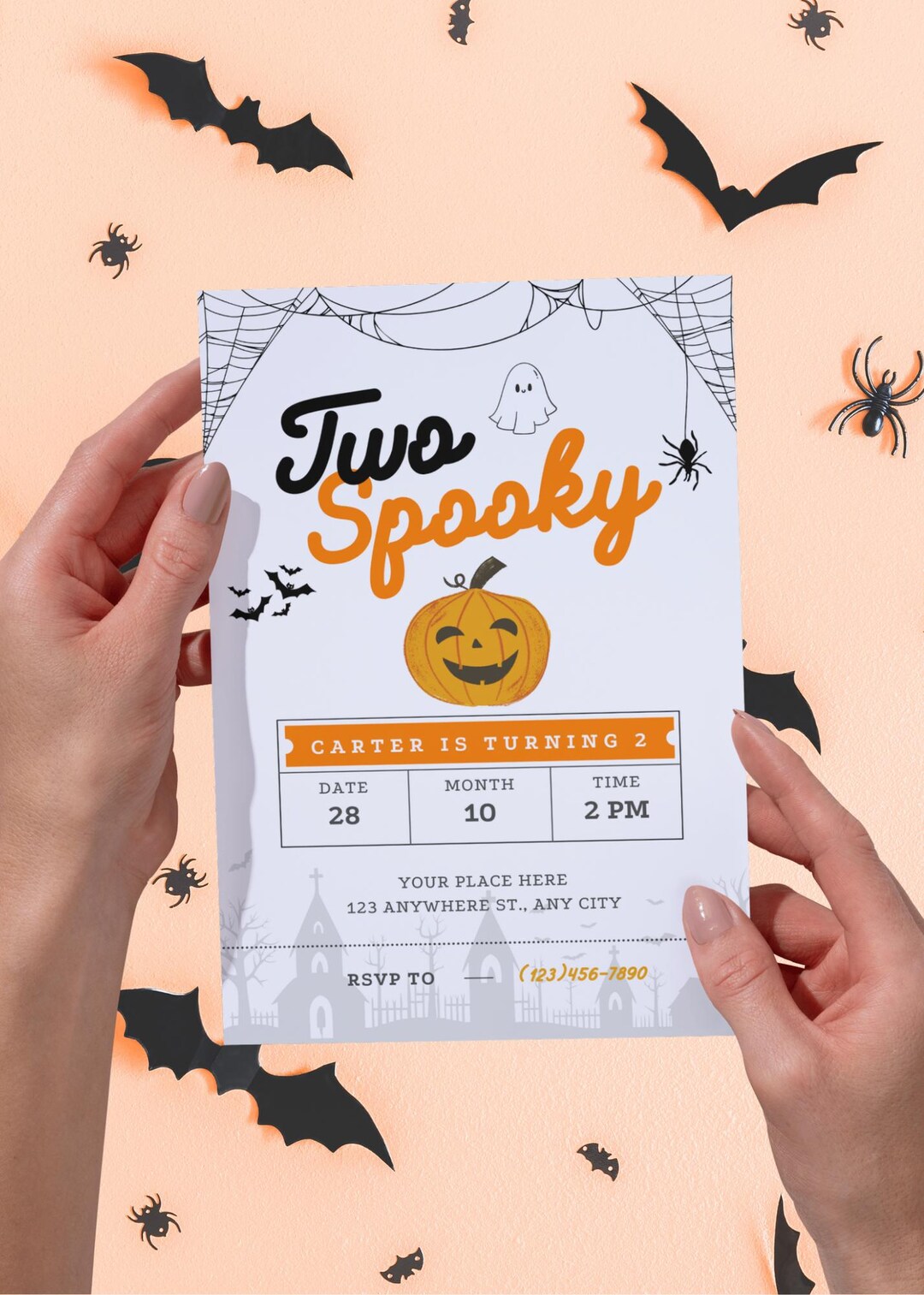 Two Spooky Birthday Digital Invitation - Editable Customizable Second ...