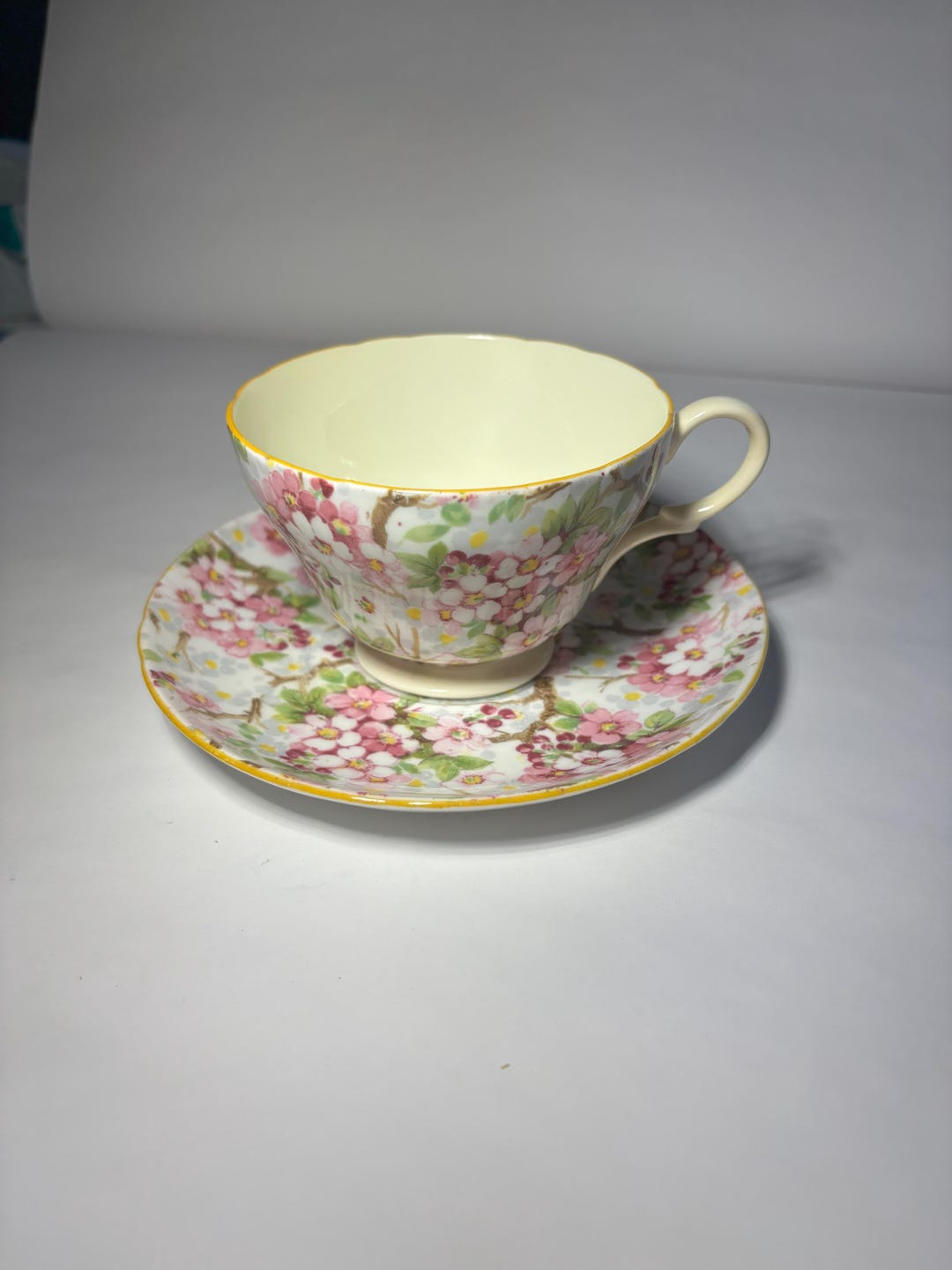 Shelley England Maytime Teacup & Saucer – Henley Shape #13452 – Gold ...
