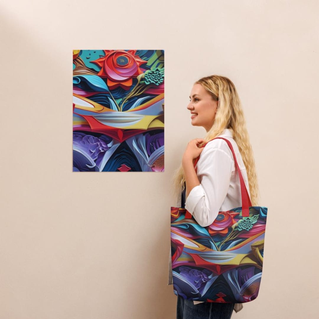 Tote Bag Depth. Flowers, Vibrant Colors, Abstract Design, Swirling ...