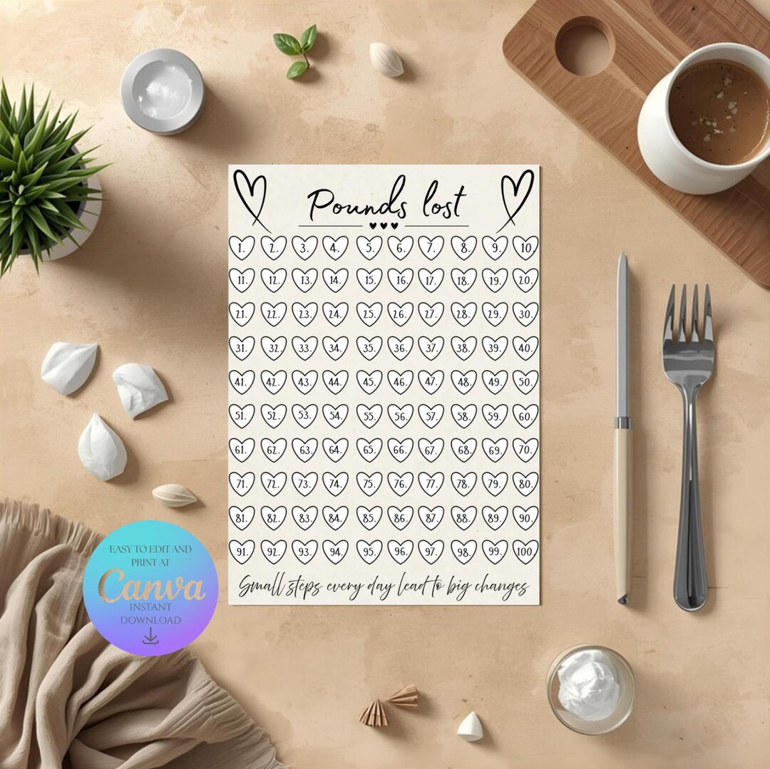100 Pound Weight Loss Tracker Printable PDF | Digital Goal Tracker ...