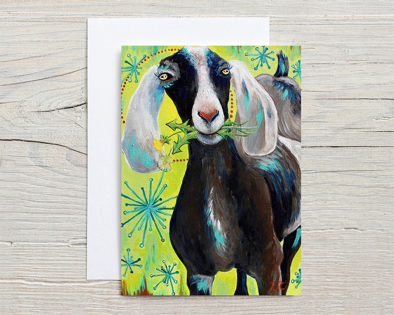 Bright Eyes, GREETING CARD Goat Painting, Nubian Goat, Goat Art, Yellow ...