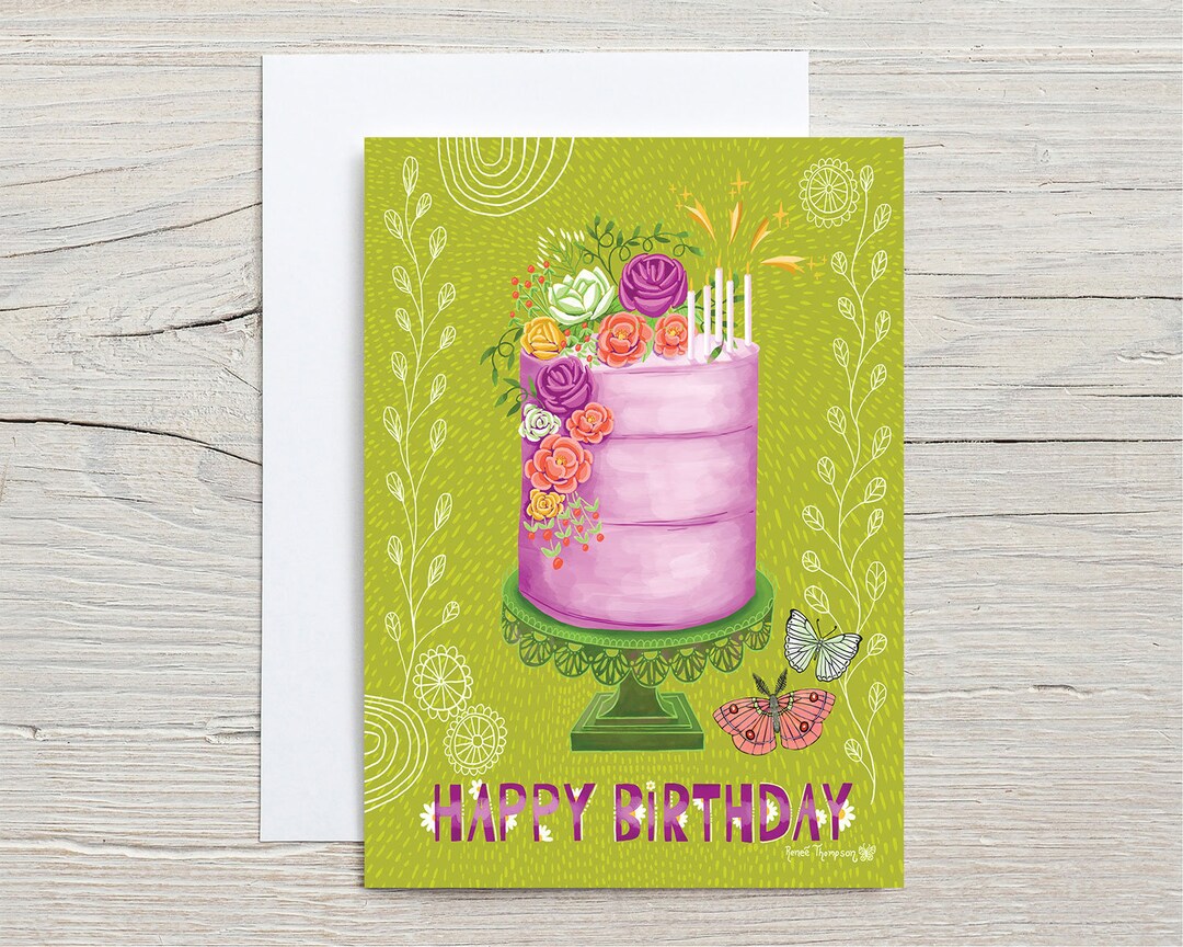 Happy Birthday Cake GREETING CARD - Etsy