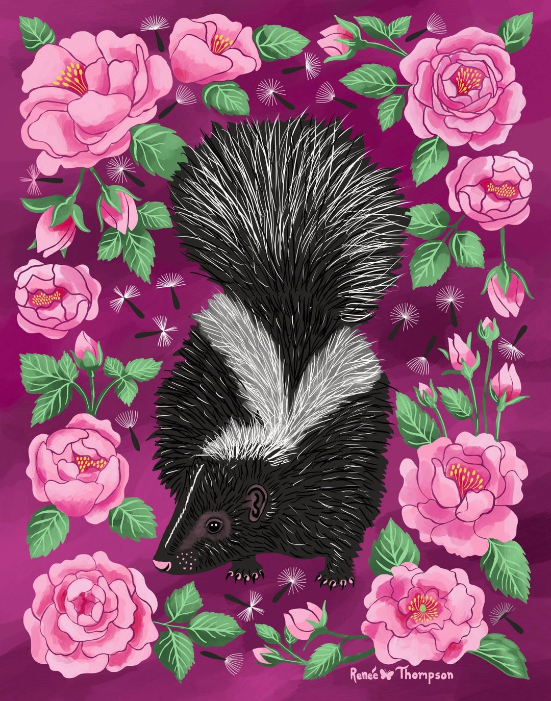 Skunk and Roses Art Print – Botanical Folk Art - Etsy