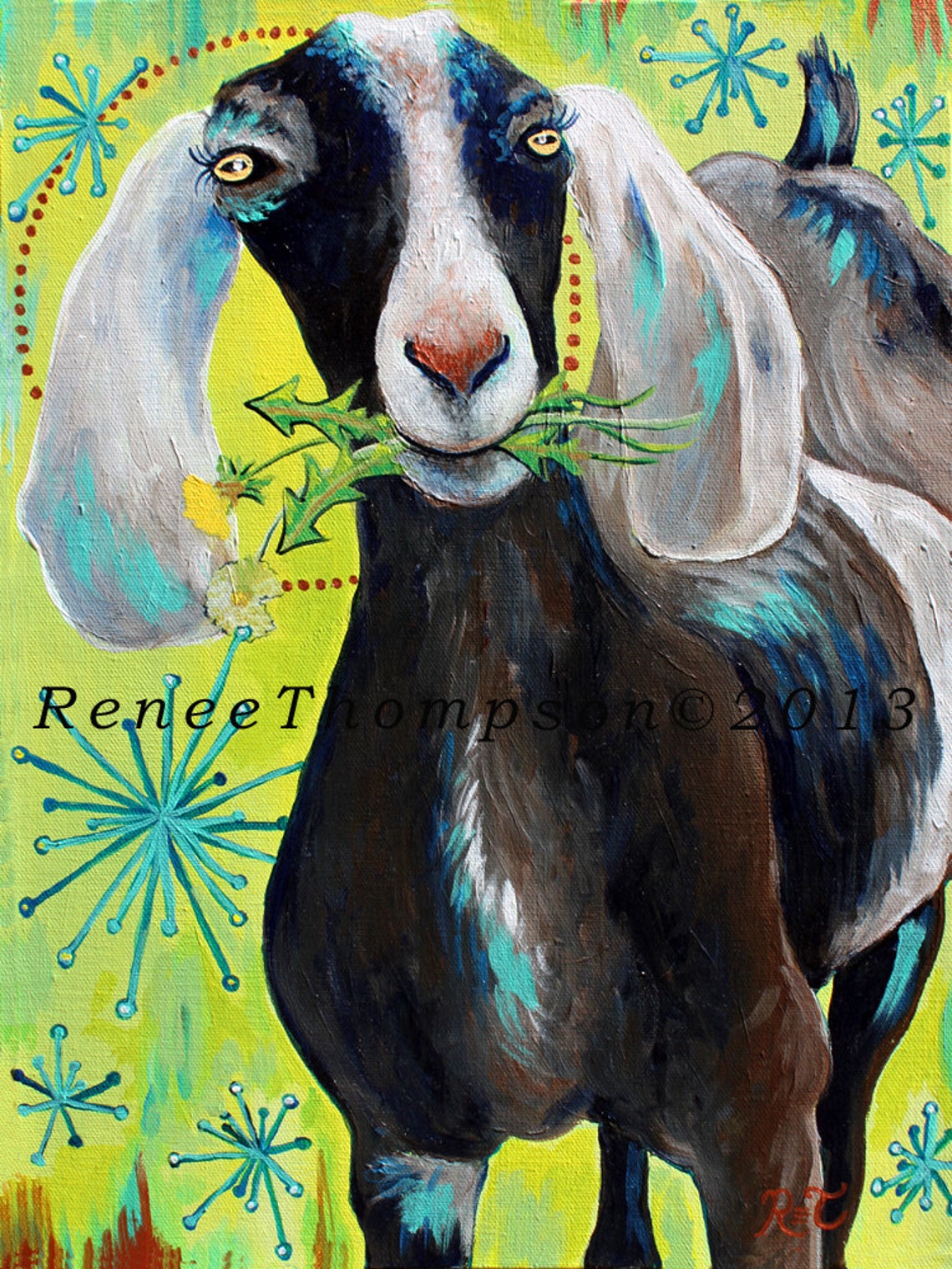Bright Eyes, GREETING CARD Goat Painting, Nubian Goat, Goat Art, Yellow ...