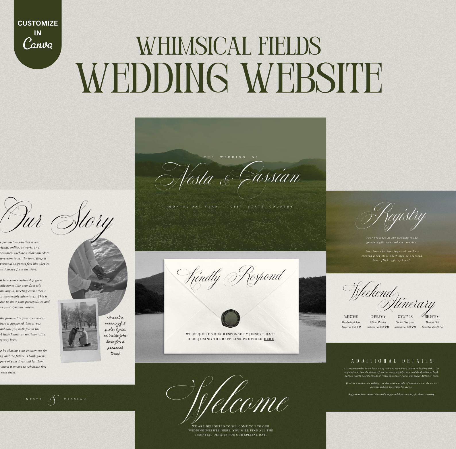 Whimsical Fields Wedding Website: Customizable Canva Template (digital ...