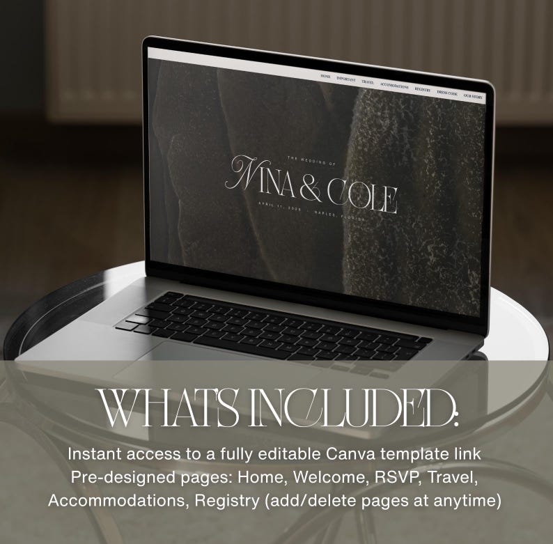 Beach Wedding Website Template: Minimalist, Customizable Canva Design ...