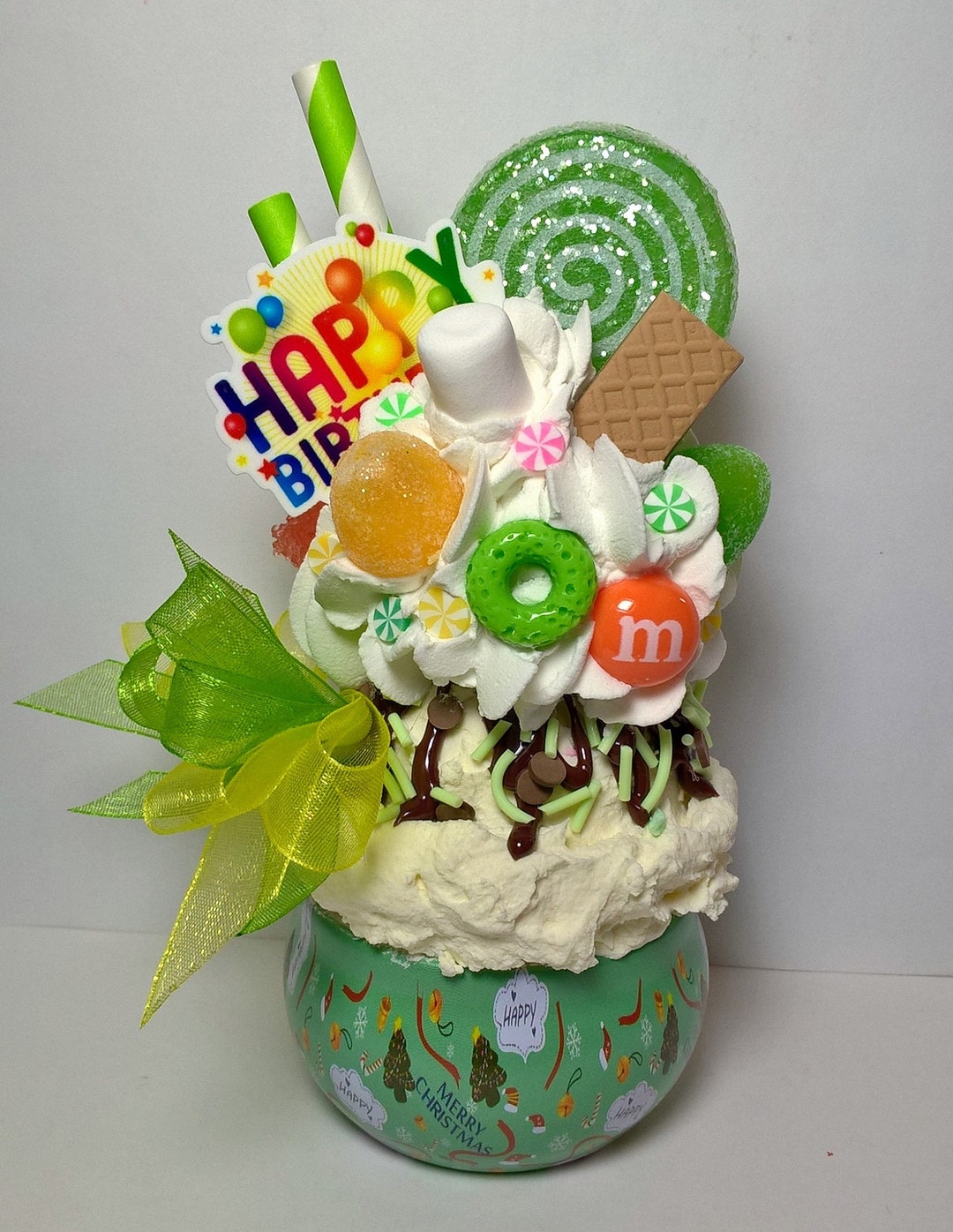 Happy Birthday Faux Ice Cream Dessert in Decorative Metal Tin - Lime ...