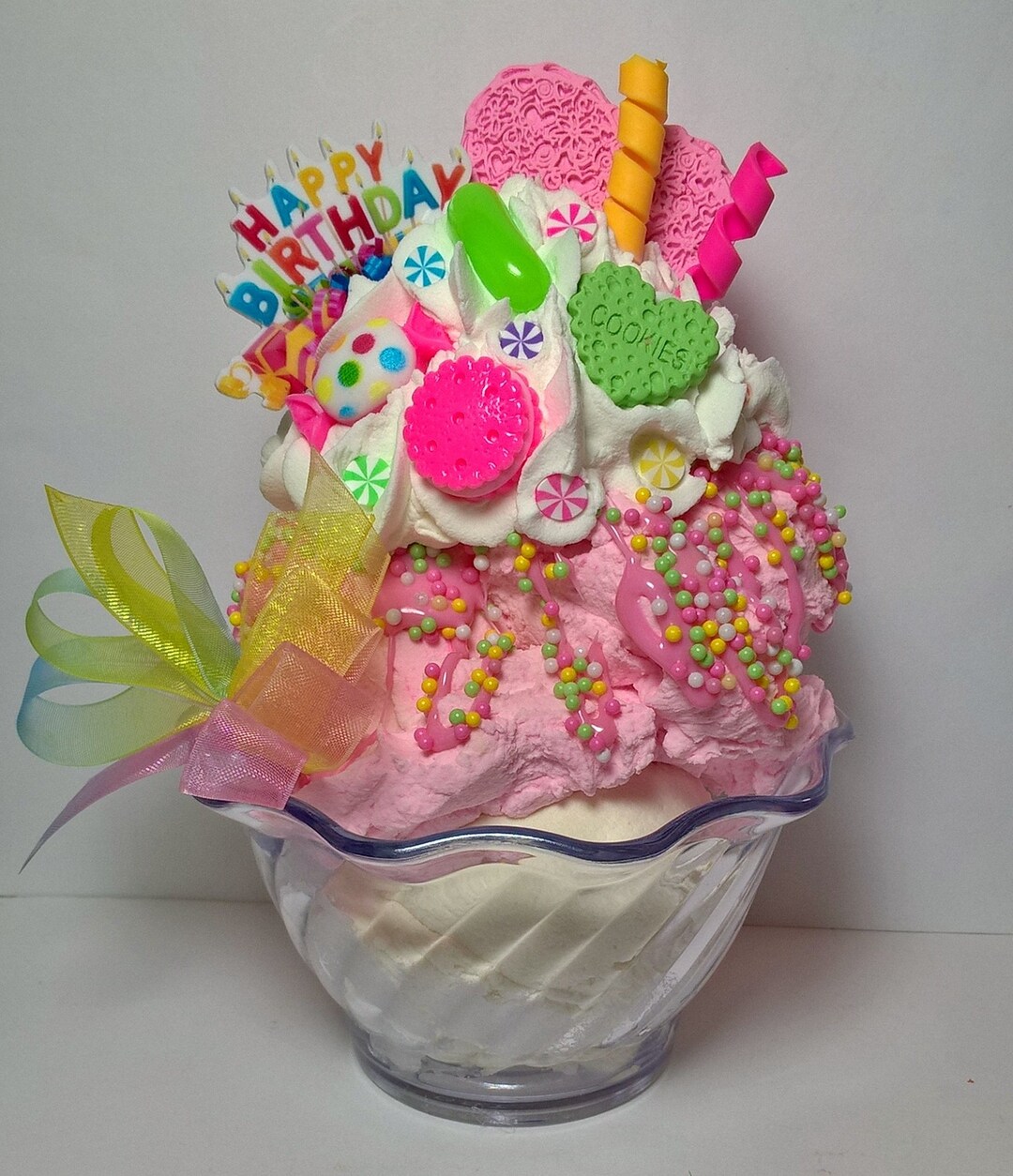 Faux "happy Birthday" Ice Cream Parfait With Sweet Treats- Sundae ...