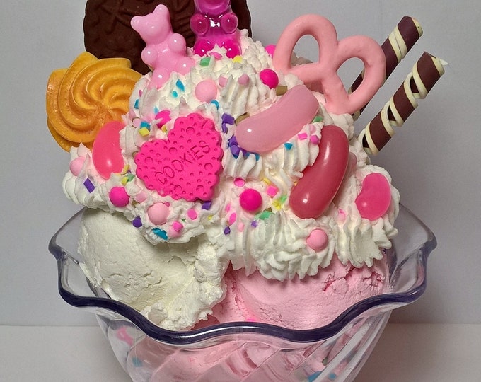 Faux Strawberry And Vanilla Ice Cream Sundae Any Time Decoration Fake