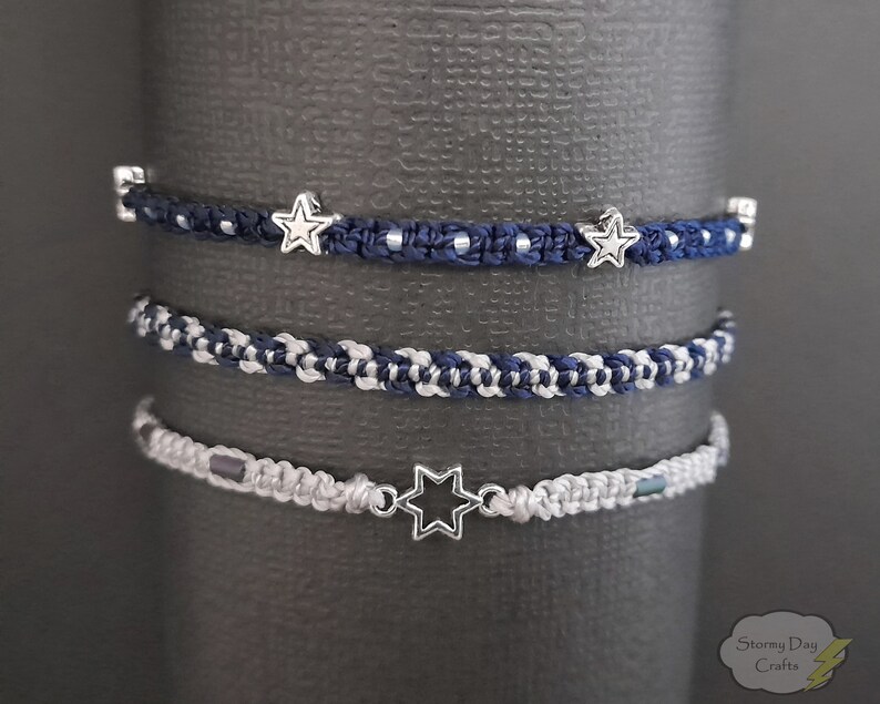 DARK MIDNIGHT Blue Star Stackable Friendship Bracelets: Sets of 6, 3 ...