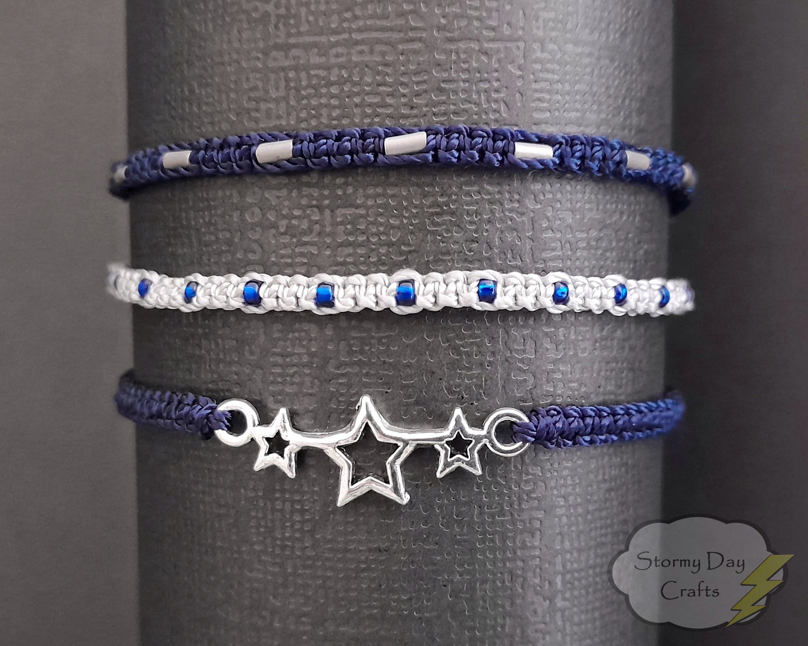 DARK MIDNIGHT Blue Star Stackable Friendship Bracelets: Sets of 6, 3 ...