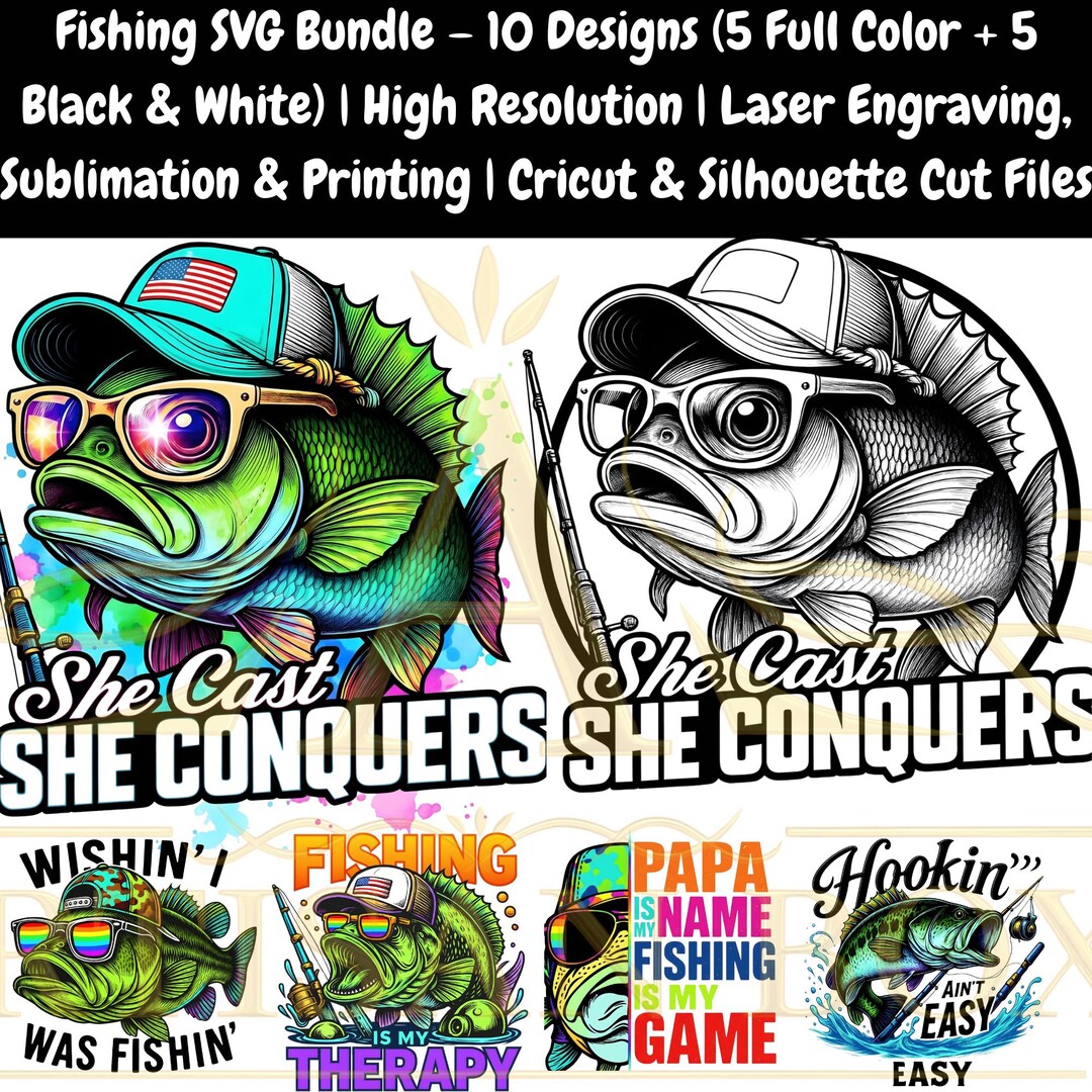 Fishing SVG Bundle – 10 High-resolution Designs Digital Download - Etsy