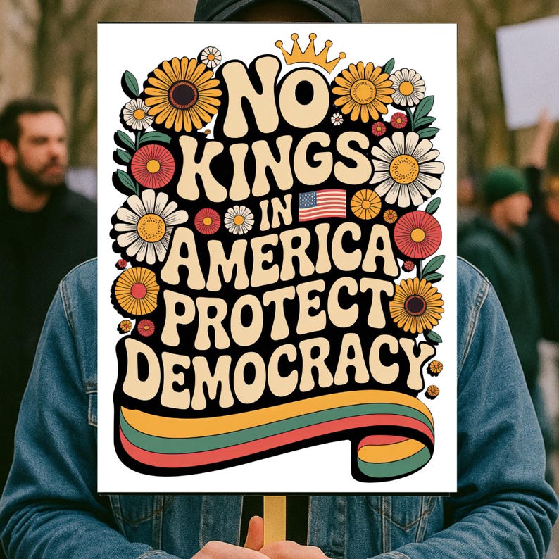 Protect Democracy, No Kings Protest Sign, Anti-trump, Political ...