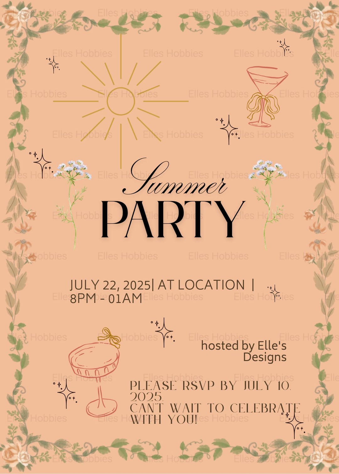 Elegant Summer Party Invitation | Editable Digital Download | Mobile ...