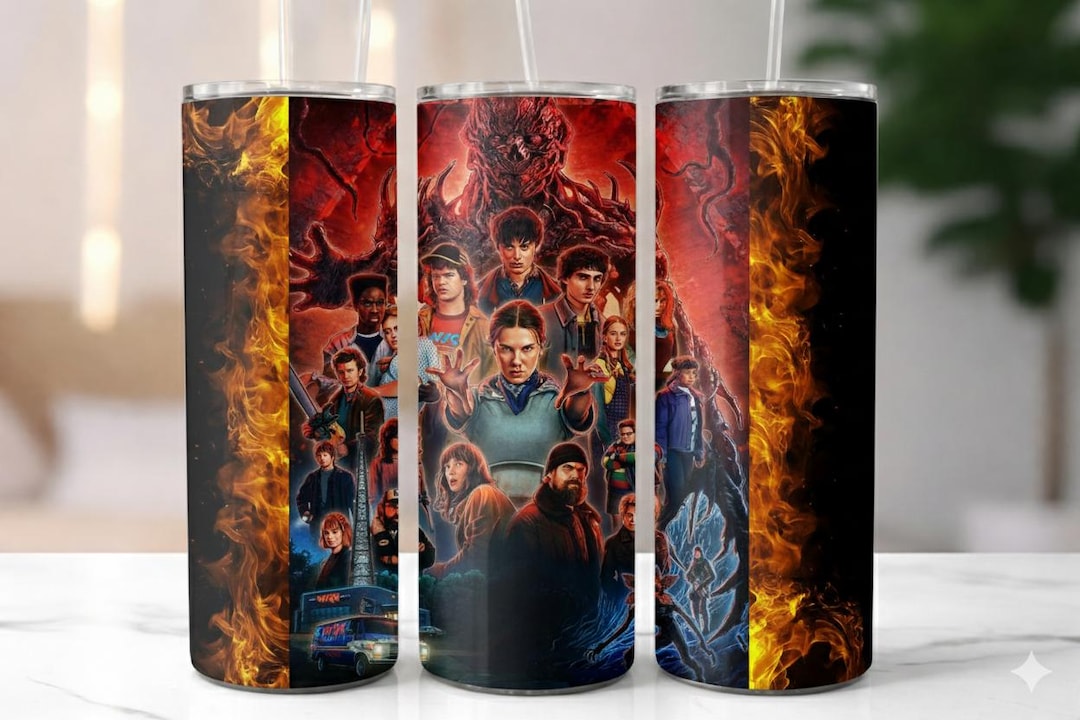Stranger-style Things Vibes 20oz Skinny Tumbler Wrap PNG | 80s Sci-fi ...