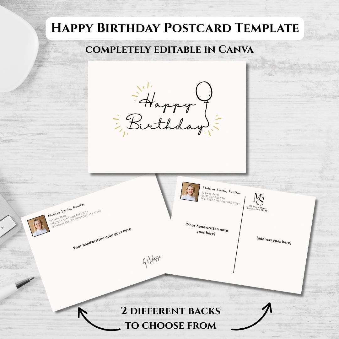 Real Estate Birthday Card Template, Editable Canva Birthday Postcard ...