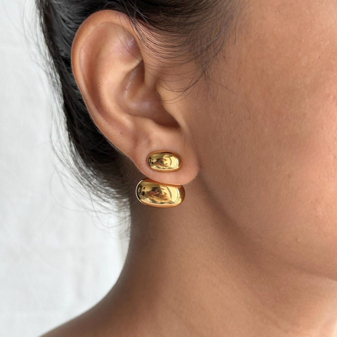 18K Gold Orbit Stud Earrings for Women by Amara: Chunky Polished ...