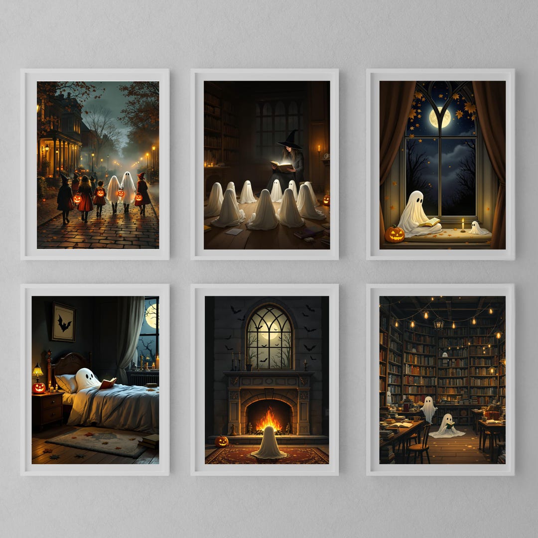 Haunted Bookshop Wall Art Ghost Bundle Printable Autumn Bookstore Decor ...