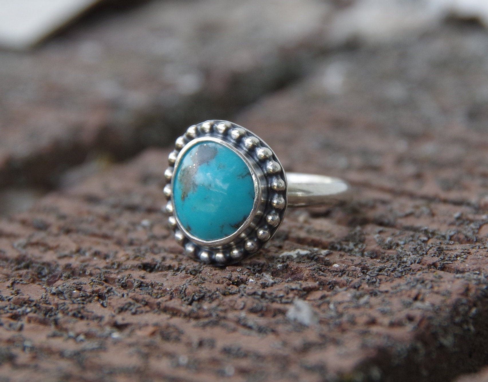 Turquesa Anillo turquesa de plata de ley hecho a mano | Etsy
