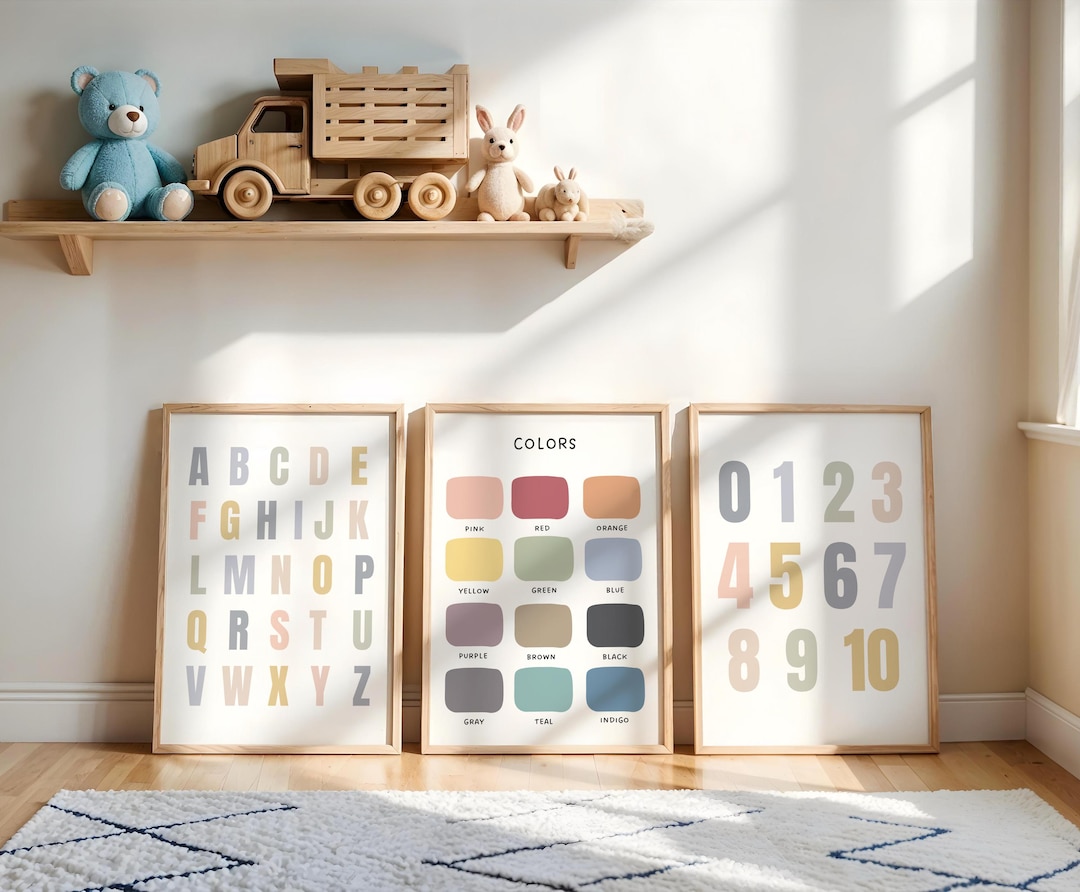 Kids Educational Wall Art Set, Alphabet, Shapes & Numbers Prints ...