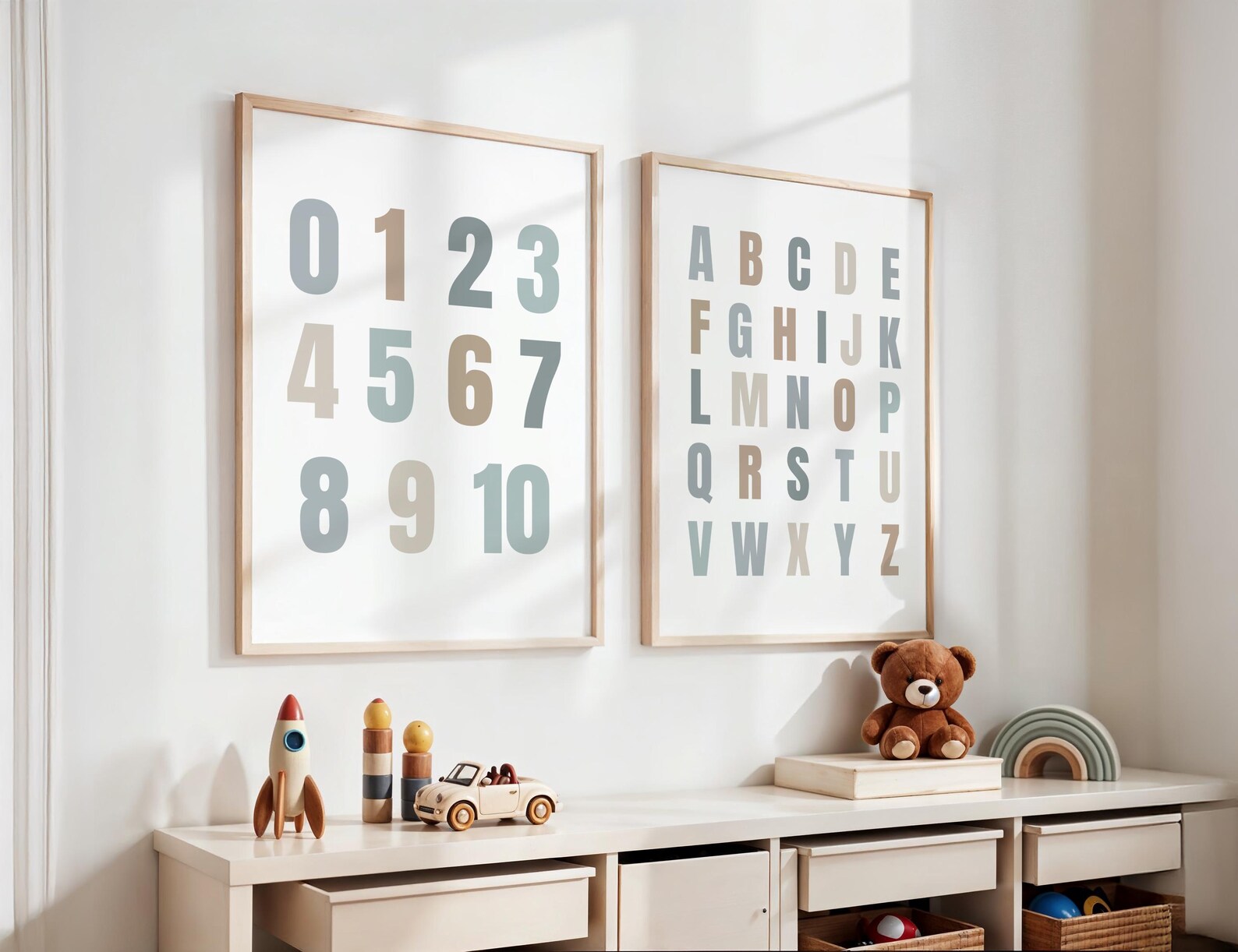 Neutral Alphabet and Numbers Chart, ABC 123 Wall Art, Preschool ...
