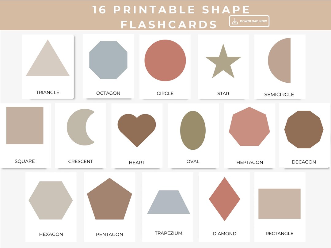 16 Printable Shapes Flashcards for Kids, Neutral Geometric Shapes Cards ...