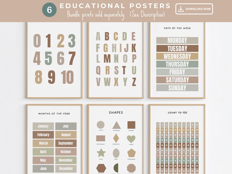 Earth Tone Alphabet Poster, Educational ABC Wall Art Printable, Kids ...