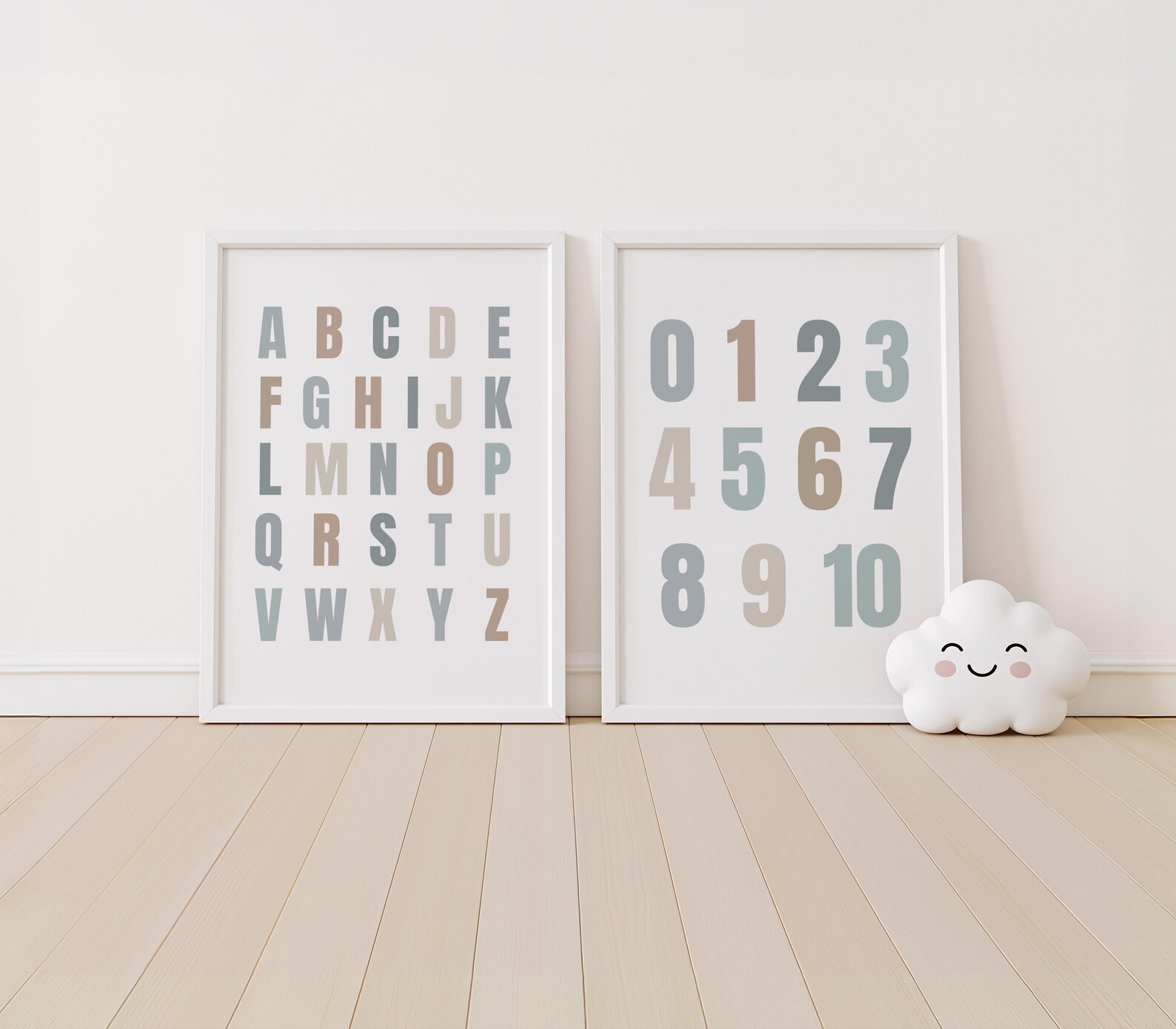 Neutral Alphabet and Numbers Chart, ABC 123 Wall Art, Preschool ...