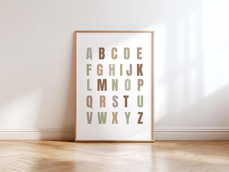 Alphabet Poster, Kids Wall Art, Earth Tone ABC Print, Rainbow ...
