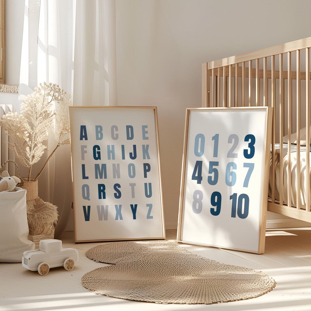 Blue ABC and Numbers Poster Set | Educational Wall Art for Toddlers ...