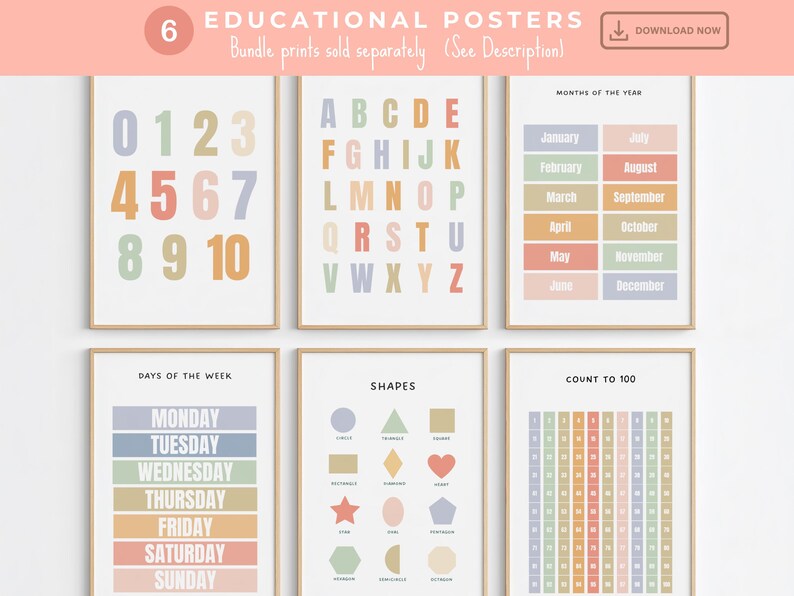 Set of 6 Educational Posters, Montessori Classroom Decor, Homeschool ...