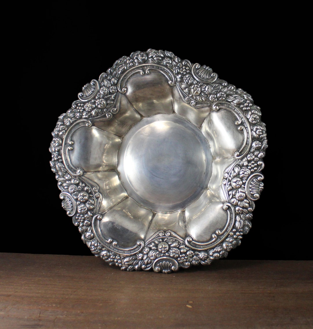 Vintage Silver Bowl, Fruit Serving Platter - Floral Ornamentation ...