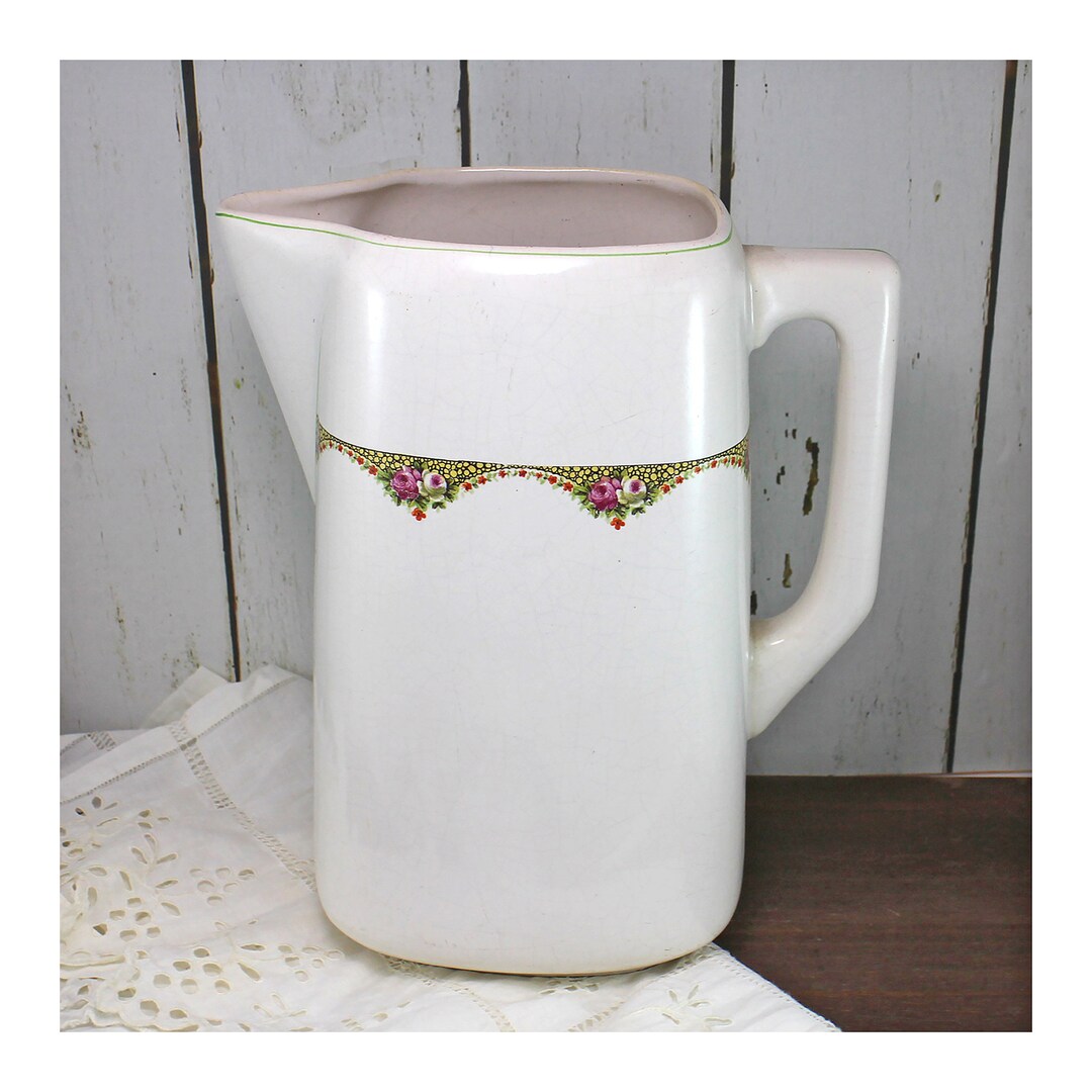Antique White Ironstone Pitcher: Large Floral Transferware Vase - Etsy