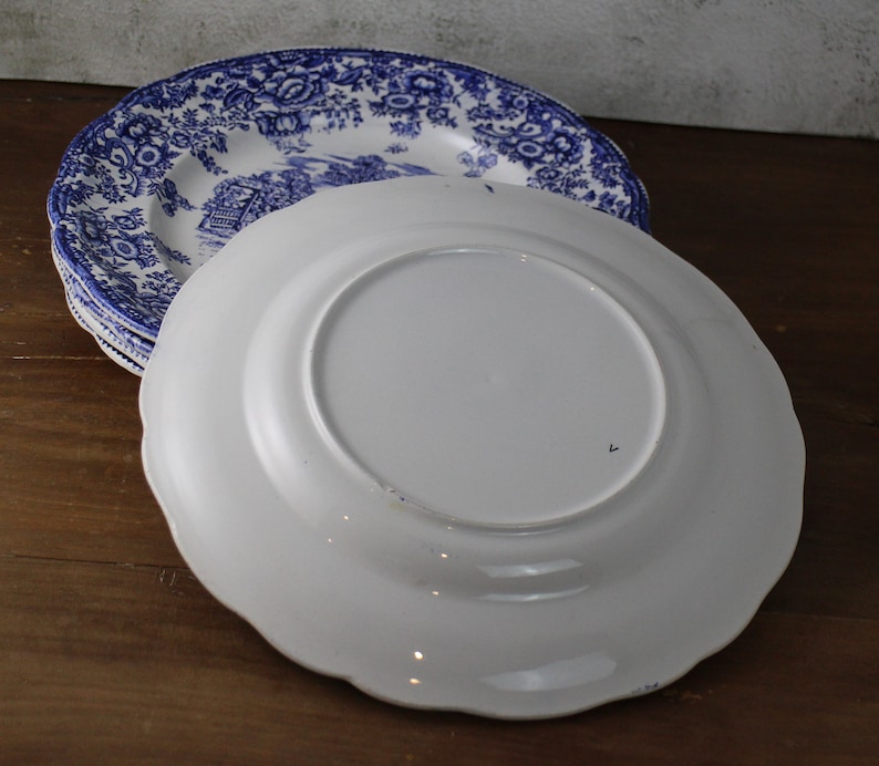 Vintage French Plates - Set of 5 Plate, Ironstone Blue Transferware ...