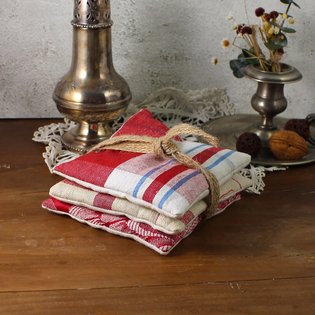 Lavender Sachets Set of 3 Antique Fabrics: Tea Towel, Tablecloth, Grain ...