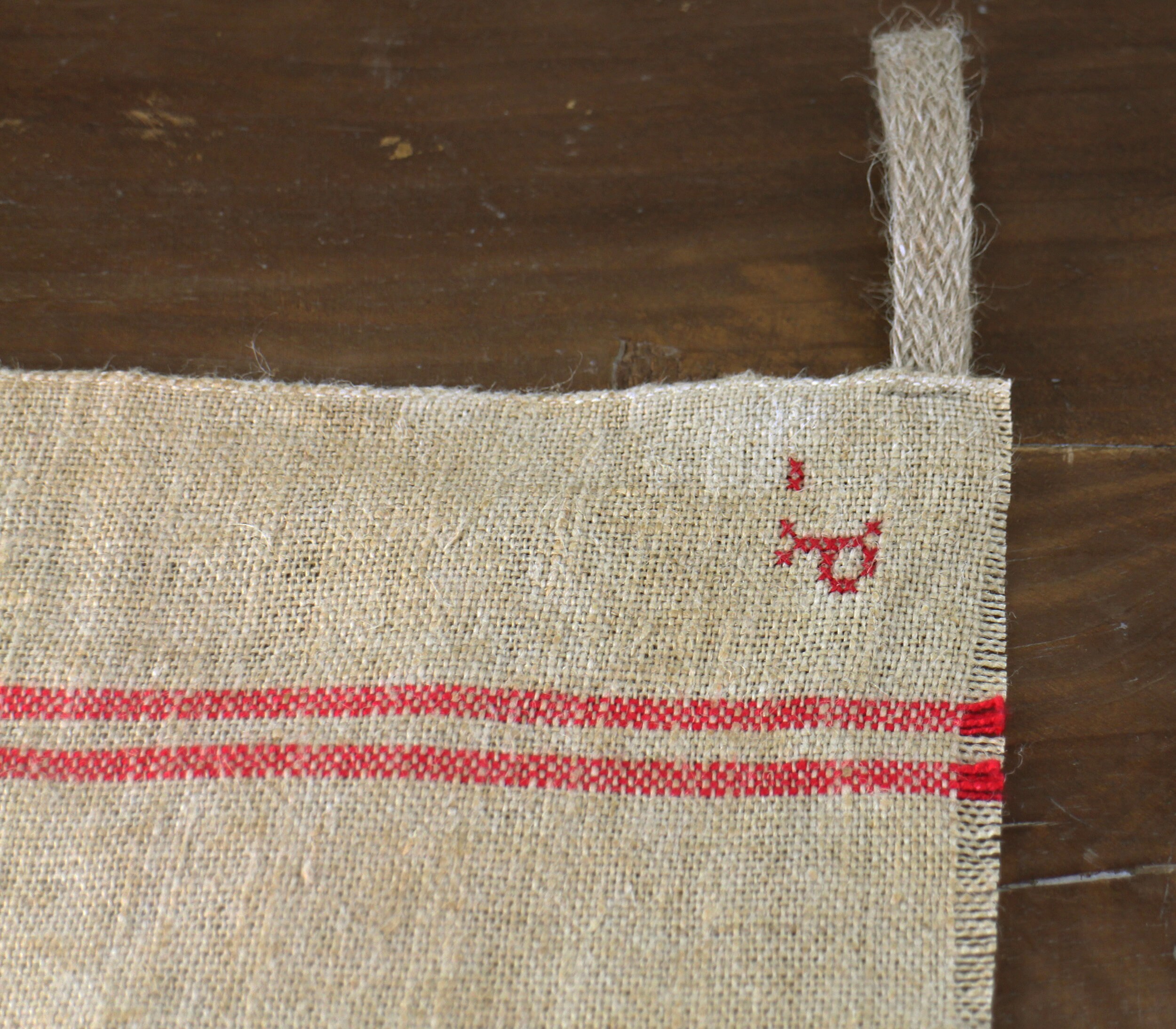 Antique Grain Sack Wall Pocket Red Stripes Wall Pocket Farmhouse Rustic ...
