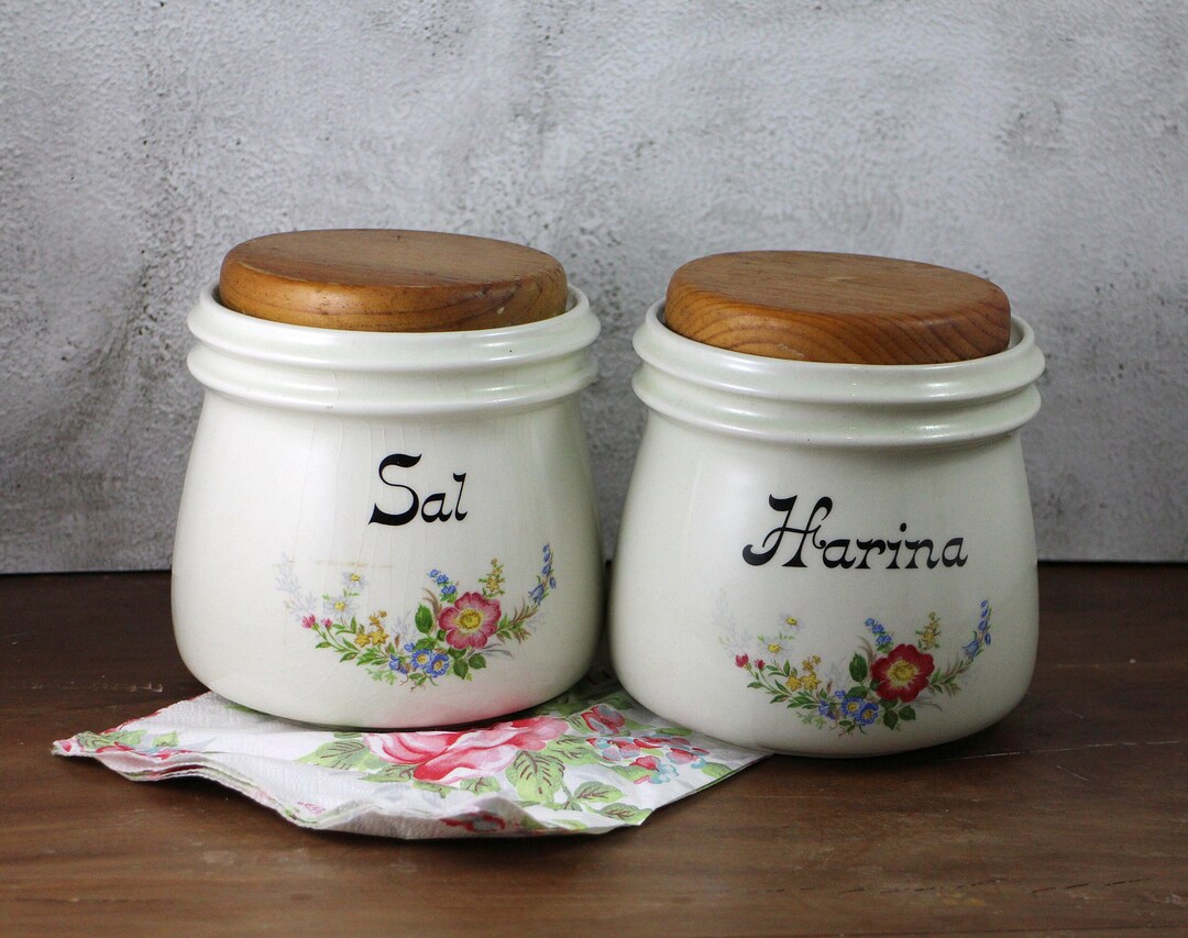 2 Vintage Canisters - 60s 70s Kitchen Jars - Ironstone Storage Jars Sal ...