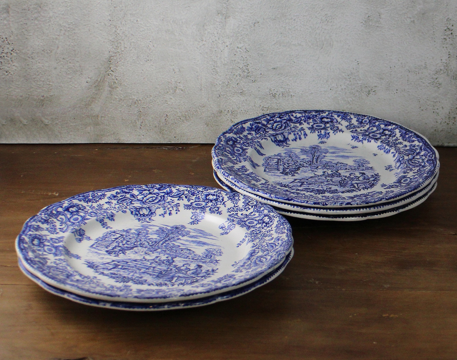 Vintage French Plates - Set of 5 Plate, Ironstone Blue Transferware ...