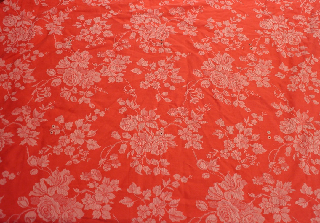 Vintage Orange-red Damask Ticking Fabric 2 Meter 1.50 Meters Antique ...