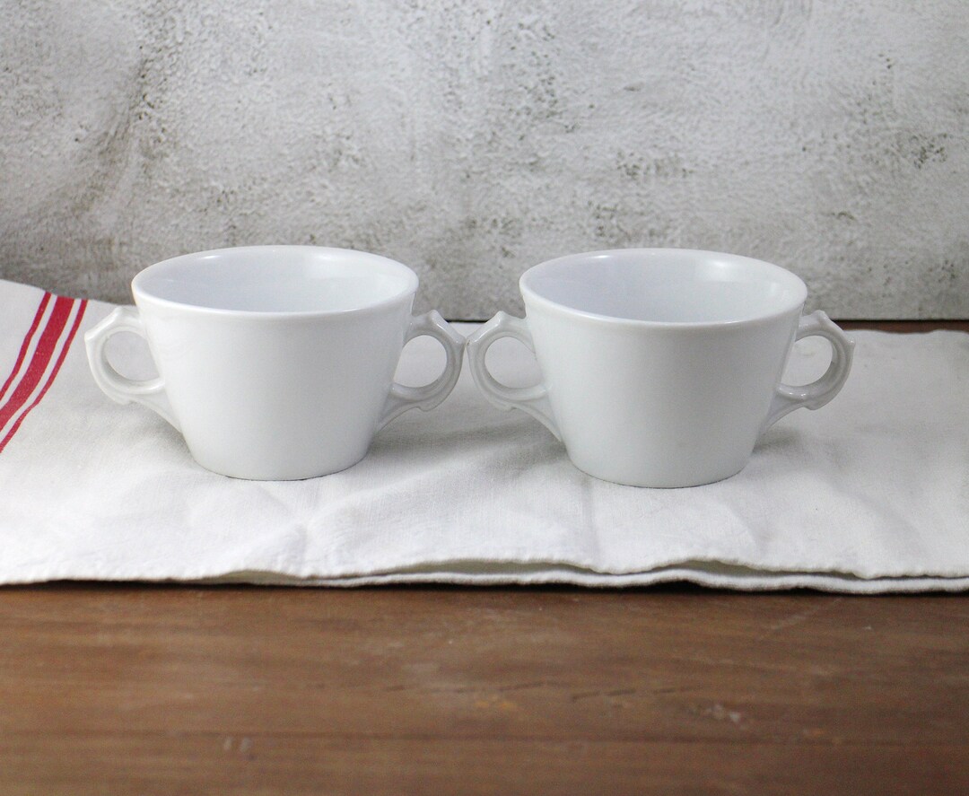 Vintage Broth Cups With 2 Handles - Antique White Ironstone Cups ...