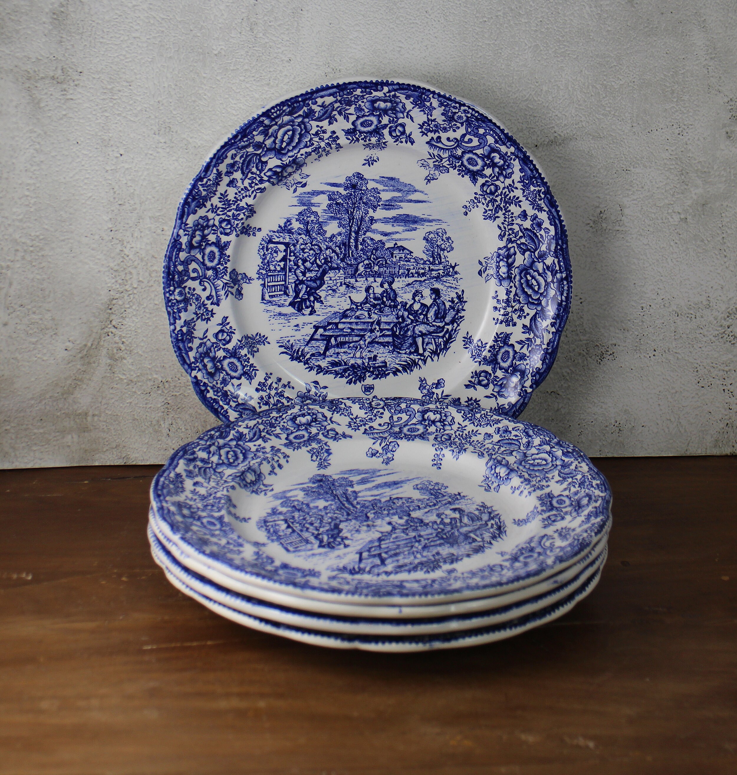 Vintage French Plates - Set of 5 Plate, Ironstone Blue Transferware ...